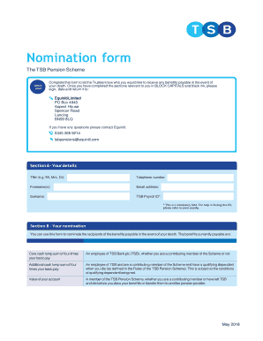 Fillable Online Nomination form - TSB Pension Site Fax Email Print ...