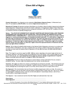 Fillable Online Client Bill of Rights - Mind Matters Hypnosis Fax Email ...