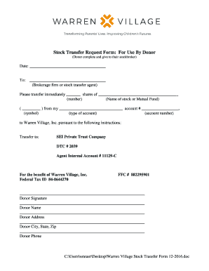 Fillable Online Stock Transfer Request Form: For Use By Donor - Warren ...