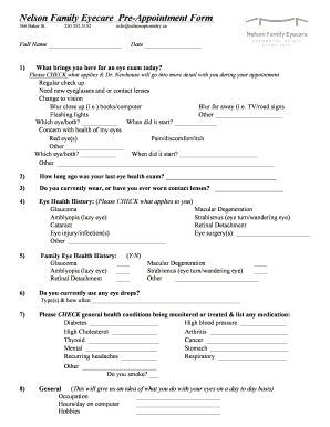 Fillable Online Nelson Family Eyecare Pre-Appointment Form Fax Email ...