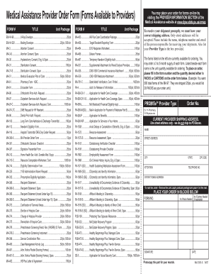 Fillable Online Medical Assistance Provider Order Form (Forms Available ...