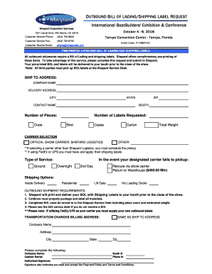 Fillable Online OUTBOUND BILL OF LADING/SHIPPING LABEL REQUEST Fax ...