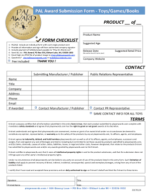 Fillable Online PAL Award Submission Form - Play on Words Fax Email ...