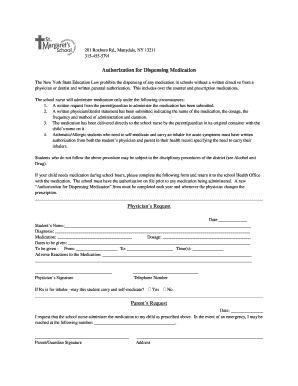 Fillable Online Authorization for Dispensing Medications to Children ...
