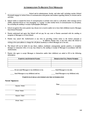 Fillable Online AUTHORIZATION TO RECEIVE TEXT MESSAGES Fax Email Print ...