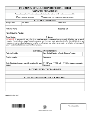 Fillable Online chs brain stimulation referral form non chs providers ...