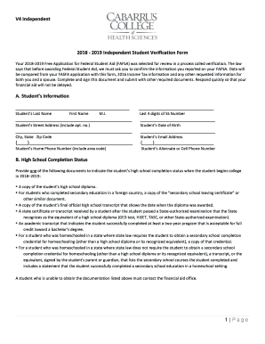 Fillable Online 2018 - 2019 Independent Student Verification Form Fax ...