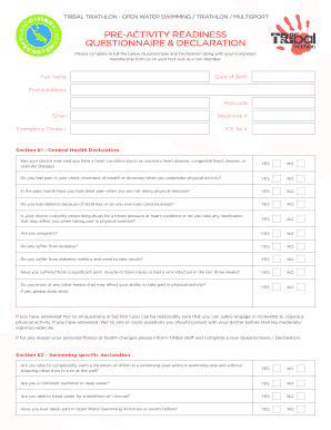 Fillable Online PRE-ACTIVITY READINESS QUESTIONNAIRE & Fax Email Print ...