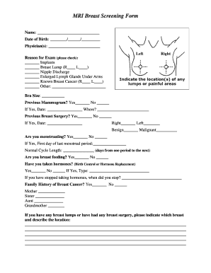 Fillable Online MRI Breast Screening Form Fax Email Print - pdfFiller