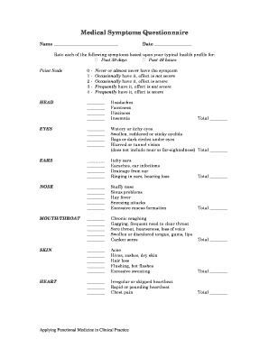 Fillable Online Medical Symptoms Questionnaire - Dr. Wes Youngberg Fax ...