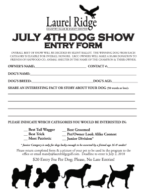 JULY 4TH DOG SHOW - Fill and Sign Printable Template Online