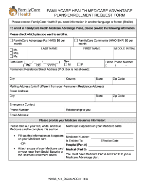 Fillable Online familycare health medicare advantage plans enrollment request form Fax Email ...