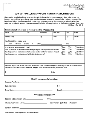 Fillable Online Flu Shot Consent Form - School District of Amery Fax ...