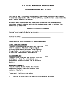 Fillable Online VDA Award Nomination Submittal Form Fax Email Print ...