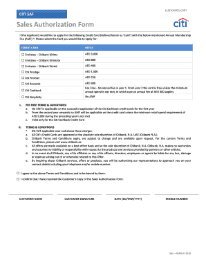 Fillable Online Sales Authorization Form - citibank.ae Fax Email Print ...