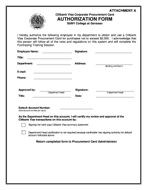 Fillable Online Citibank Visa Corporate Procurement Card AUTHORIZATION ...