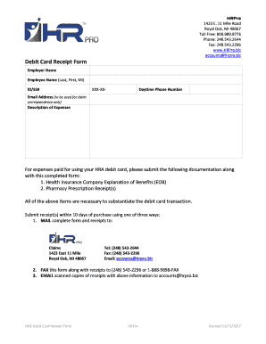 Fillable Online HRA Debit Card Receipt Form Fax Email Print - pdfFiller