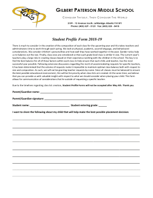 Fillable Online Class Placement Form - Gilbert Paterson Middle School Fax Email Print - pdfFiller