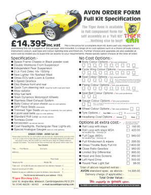 Fillable Online AVON ORDER FORM Full Kit Specification - Tiger Racing ...