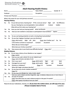 Fillable Online Adult Hearing Health History - hesofbuffalo.org Fax ...