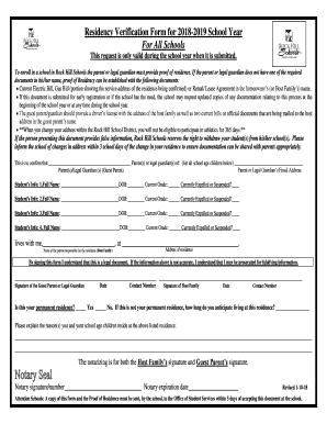 Fillable Online Residency Verification Form for 2018-2019 School Year ...
