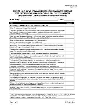 Fillable Online HUD-50119-A Sec 184-A Post Endorsement Submission ...