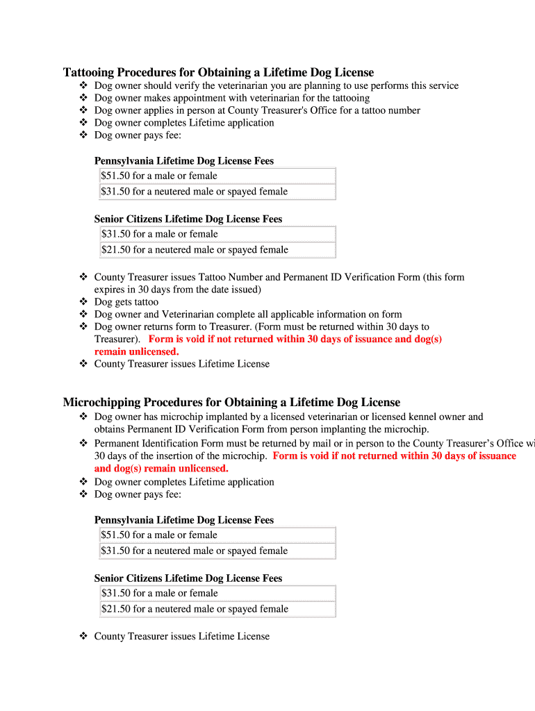 Fillable Online Lifetime dog license application - Allegheny County Fax ...