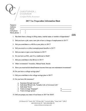 Fillable Online 2017 Tax Preparation Information Sheet Fax Email Print ...