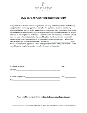 Fillable Online STAY SAFE APPLICATION REJECTION FORM Fax Email Print ...