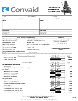 Fillable Online Convaid Trekker UK Retail Price List/Order Form Fax ...