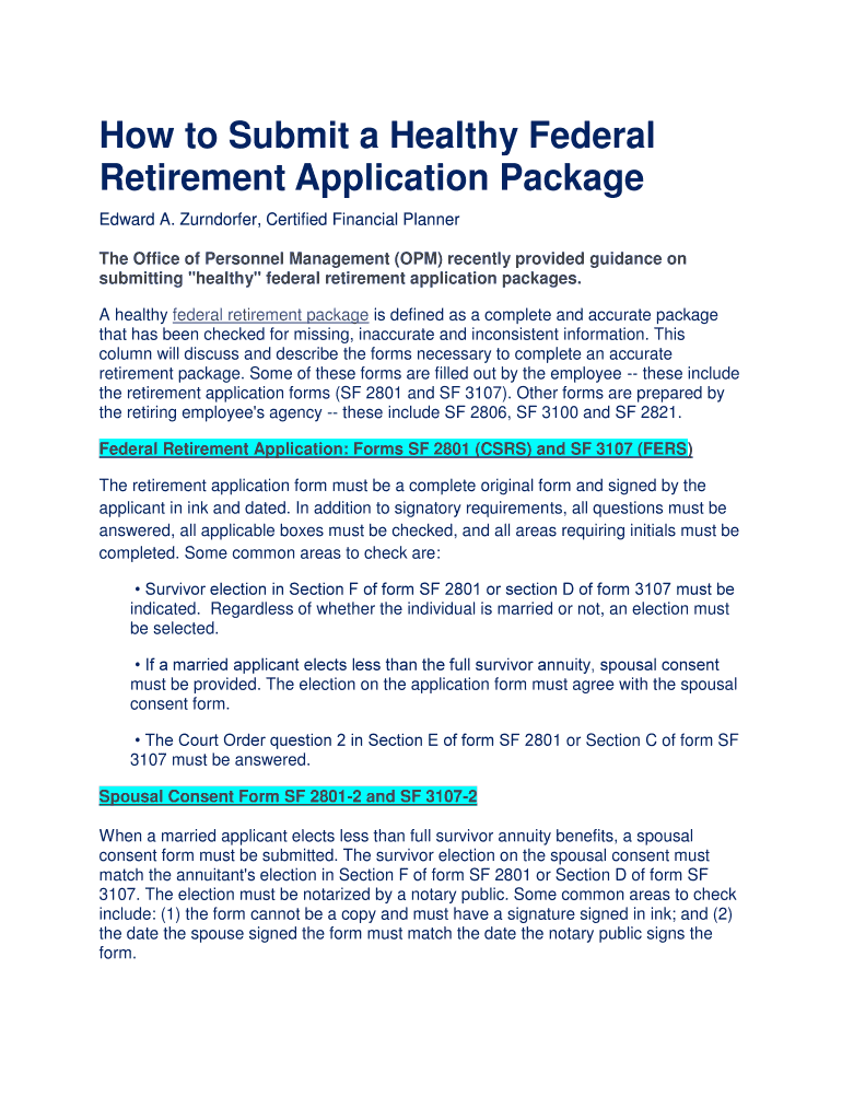 Fillable Online How to Submit a Healthy Federal Retirement Application ...
