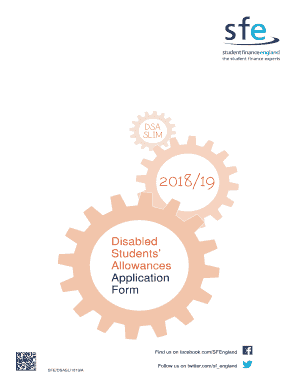 Fillable Online Student Finance England - DSA Slimline Form - 2018/19 ...