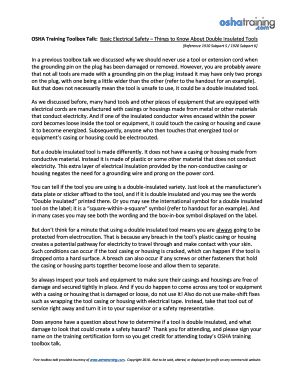 Fillable Online OSHA Training Toolbox Talk: Basic Electrical Safety ...