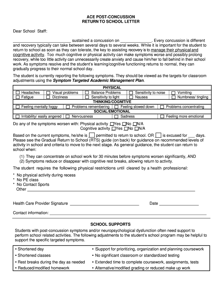 Fillable Online Concussion Return to School Letter - Broadwater Academy ...
