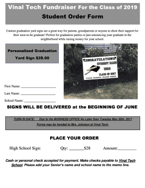Fillable Online Vinal Tech Fundraiser For the Class of 2019 Student Order Form Fax Email Print ...