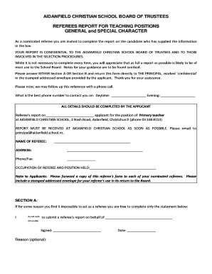 Fillable Online REFEREES REPORT FOR TEACHING POSITIONS Fax Email Print ...