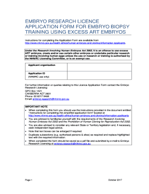 Fillable Online LICENCE APPLICATION FORM FOR EMBRYO BIOPSY TRAINING ...