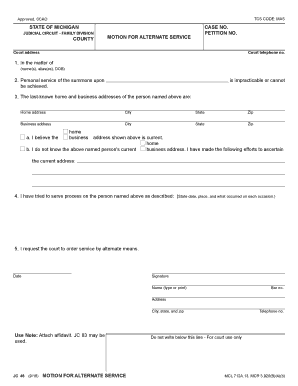 Fillable Online courts michigan JC 46, Motion for Alternate Service Fax ...