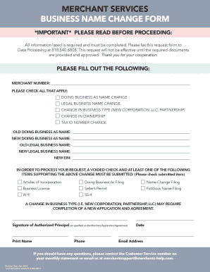 Fillable Online MERCHANT SERVICES BUSINESS NAME CHANGE FORM Fax Email ...