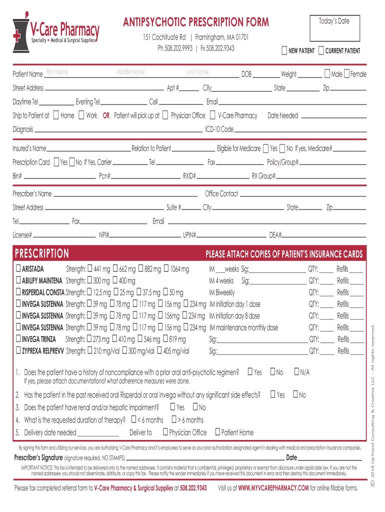 Fillable Online ANTIPSYCHOTIC PRESCRIPTION FORM Fax Email Print - pdfFiller