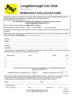 Fillable Online Membership Application Form - Loughborough Car Club Fax ...