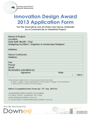 Fillable Online Innovation Design Award 2013 Application Form Fax Email ...