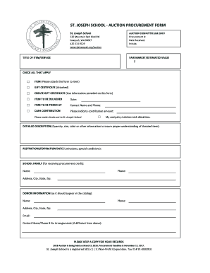 Fillable Online auction procurement form - St. Joseph Parish School Fax ...