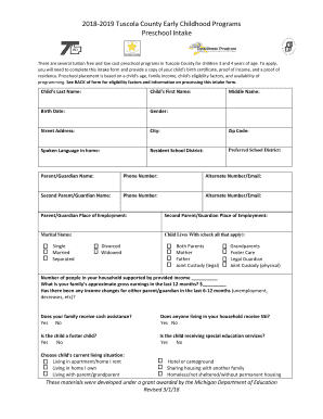 Fillable Online Preschool Intake Fax Email Print - pdfFiller