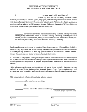 Fillable Online student authorization to release educational records ...