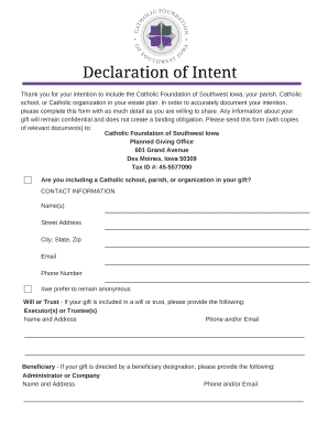 Fillable Online Declaration of Intent Based on Feedback - Catholic ...