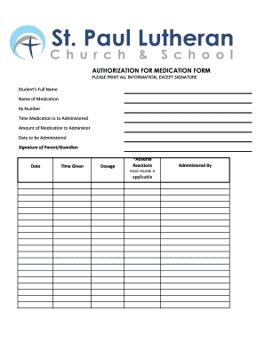 Fillable Online AUTHORIZATION FOR MEDICATION FORM - St Fax Email Print ...