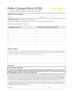 Fillable Online Party Consent form (U18) - The Reach Fax Email Print ...