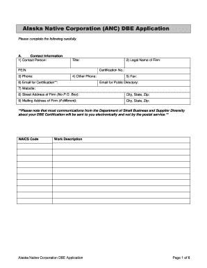 Fillable Online Alaska Native Corporation (ANC) DBE Application Fax ...