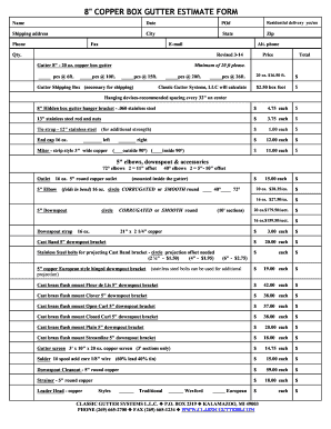 Fillable Online 8" copper box gutter estimate form - Classic Gutter ...
